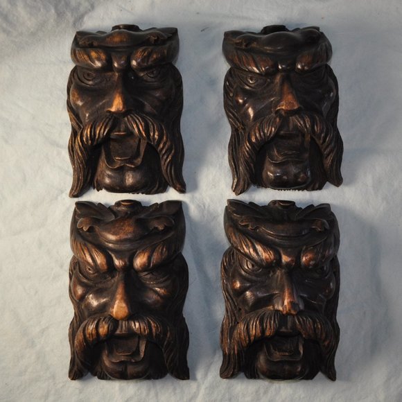 Antique | Accents | Four Antique Carved Wood Spirit Green Man Grotesque ...